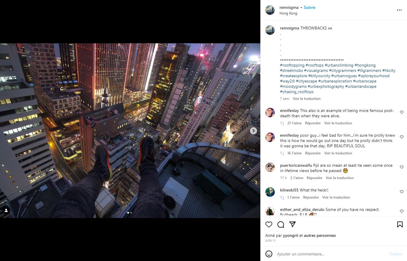 Le décès du grimpeur de l'extrême Rémi Enigma